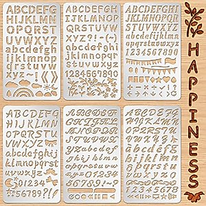 6 Pcs Mixed Letter Number Metal Stencils Plant Wood Burning Stencils Templates Alphabet Symbol Stainless Steel Stencils for Wood Carving Drawing Engraving Scrapbooking Journal Craft DIY(Letter Style)