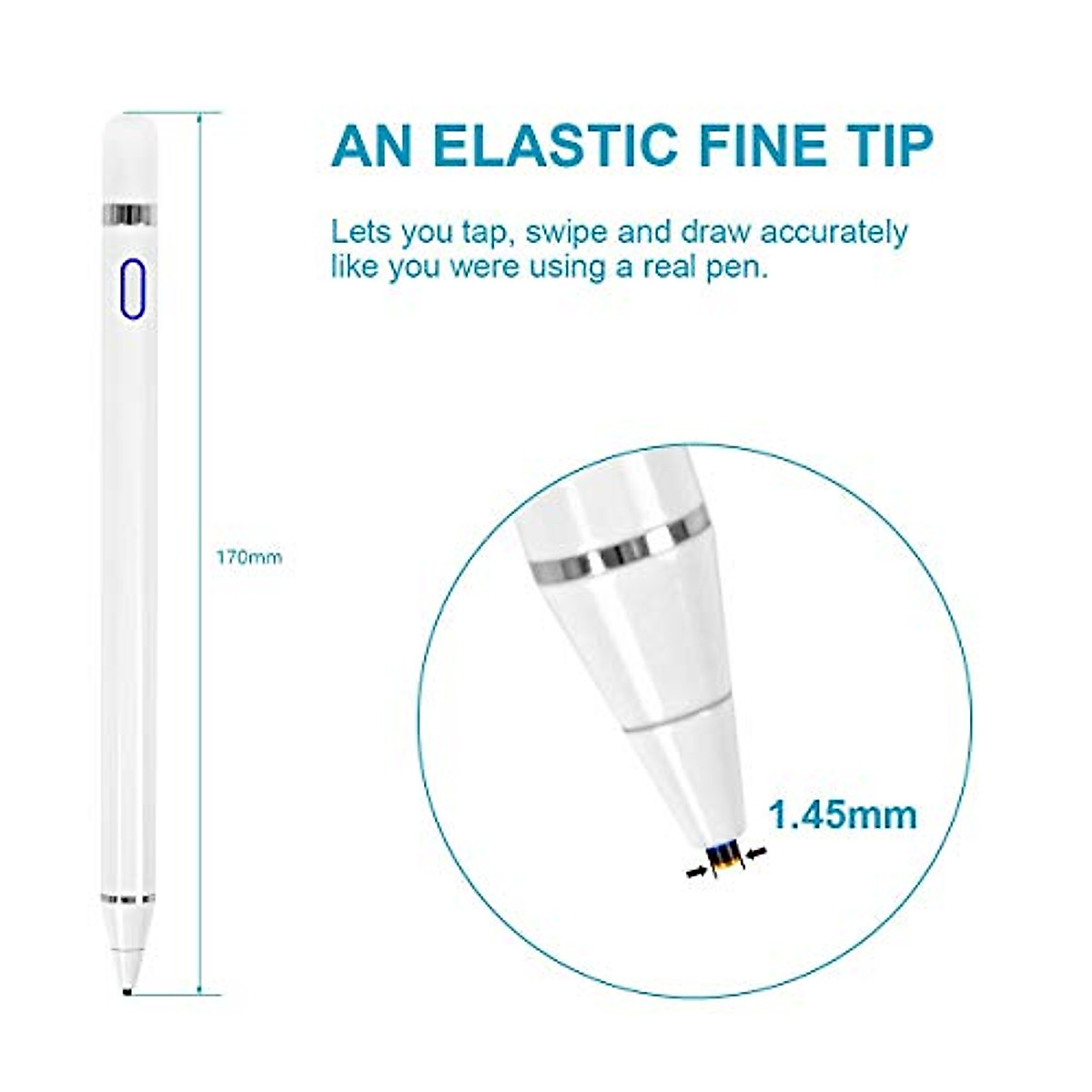 Stylus Pens for Touch Screens, Fine Point Stylus Compatible with Touch Screens, Tablet Pen for Precise Writing & Drawing, Digital Pencil for i-Pad/Smart Phones and Other Tablets (White)