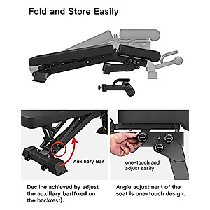 YOUTEN 1000 LB Weight Bench Heavy Capacity | 9-4-4 Almost 90° Adjustable Incline Decline Exercise Bench Press for Home Gym More Stable and Durable | Foldable Training Lifting Bench | Dragon Flag Handle for Abdominal Arm Workout