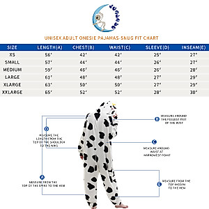 COSUSKET Fit Unisex Adult Cow Onesie Pajamas, Halloween Womens Cosplay Animal One Piece Costume (White/Black, Medium)