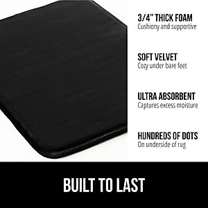 Gorilla Grip Thick Memory Foam Bath Rugs, Soft Absorbent Velvet Bathroom Mats, Durable Dots on Underside, Machine Washable Bathmat, Carpet Rug Room Decor for Shower Floor, 24x17 Mat, Black