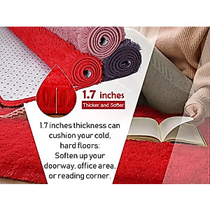 BENRON Plush Red Fluffy Rug Ultra Soft Furry Bedroom Rugs Kids Room Carpets Non-Slipping Living Room Rug 4 x 6 Feet, Cozy Bedside Runner Rugs