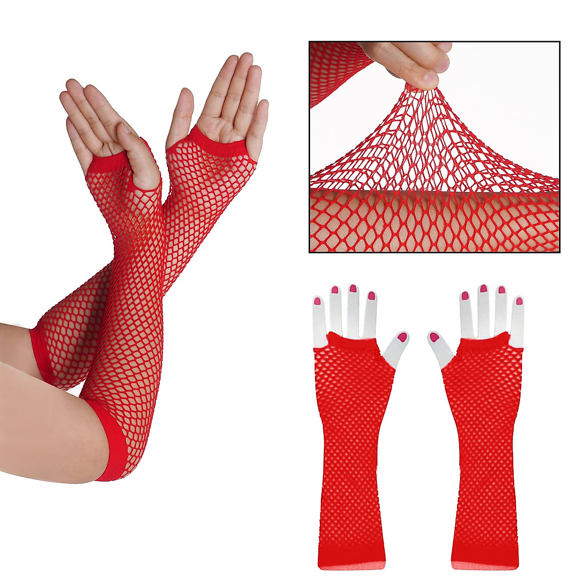 jiebor 80s Costume Accessories Outfits for Girls Kids Tutu Skirt Leg Warmers Fishnet Gloves Shutter Glass Headband Necklace Red