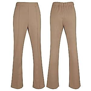 FANCYINN Womens Casual Bootcut Ease Into Pants Stretchy Bell Bottom Flare Palazzo with Tummy Control Trousers Khaki XL