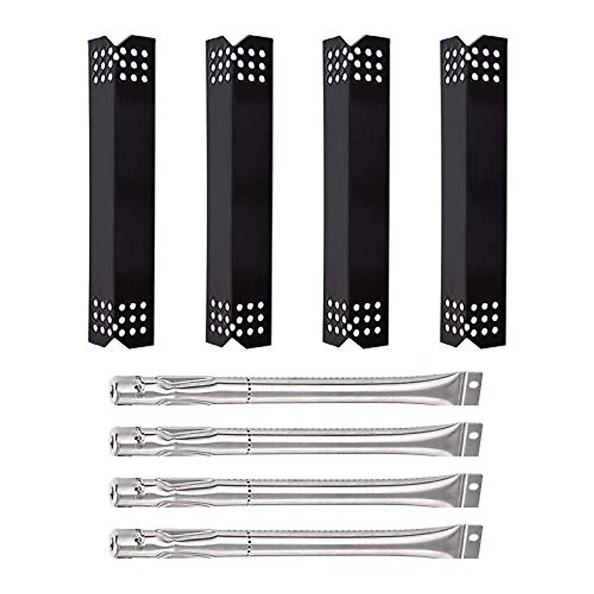 SHINESTAR Grill Parts Replacement for Grill Master 720-0697, Nexgrill 720-0783E, 720-0830A, 720-0830D, 720-0830H Porcelain Steel Heat Plate Tent and Stainless Steel Burner Tubes Set, 4-Pack