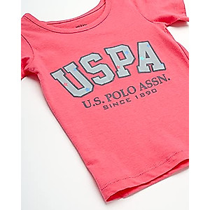 U.S. Polo Assn. Baby Girls' Pajama Set - 4-Piece Short Sleeve T-Shirt, Sleep Shorts, and Joggers (Sizes 2T-4T), Size 3T, Grey/Pink Stars