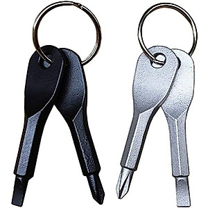 Mini Pocket Repair Hand Tool Portable Screwdriver Set Keychain Outdoor Tool Kit Stainless Steel Keyring 1pc (Black)