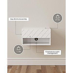 Aobafuir Floating Nightstand, Small Modern Floating Nightstand with Drawer, Floating Shelves for Bedroom, Bathroom (White Diamond)