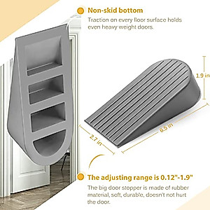 Large Doorstop 2 Pack, Heavy Duty Door Stoppers for Bottom of Door High 1.9 Inches, Rubber Industrial Door Stop, Wedge Door Stopper Great for Home Office School Heavy Door (Grey)
