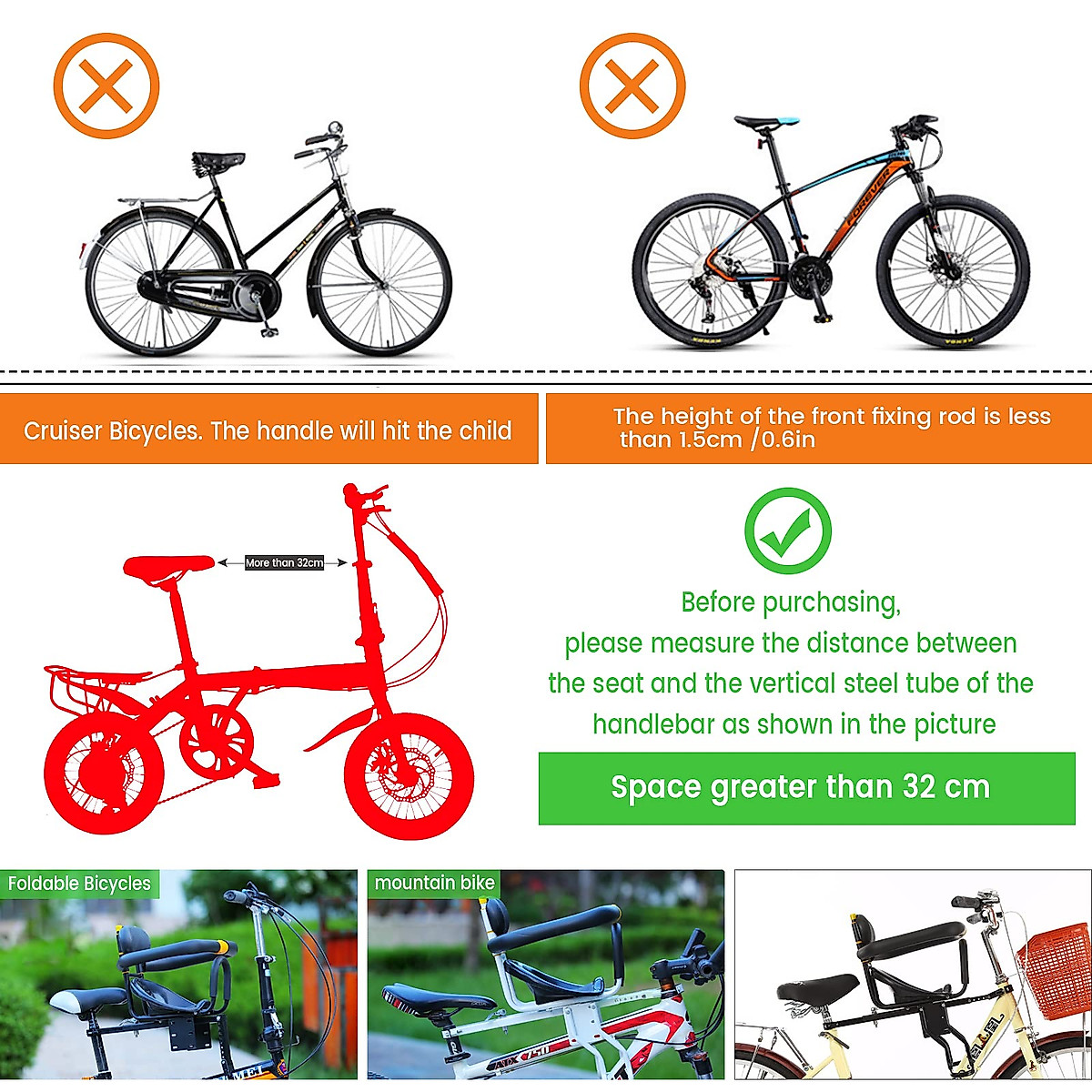 INNOLIFE Kids Bike Seat, Front Mounted Child Bike Seat with Guadrail Front Bike Seat for 8M - 6Y Children, Kids,Toddlers