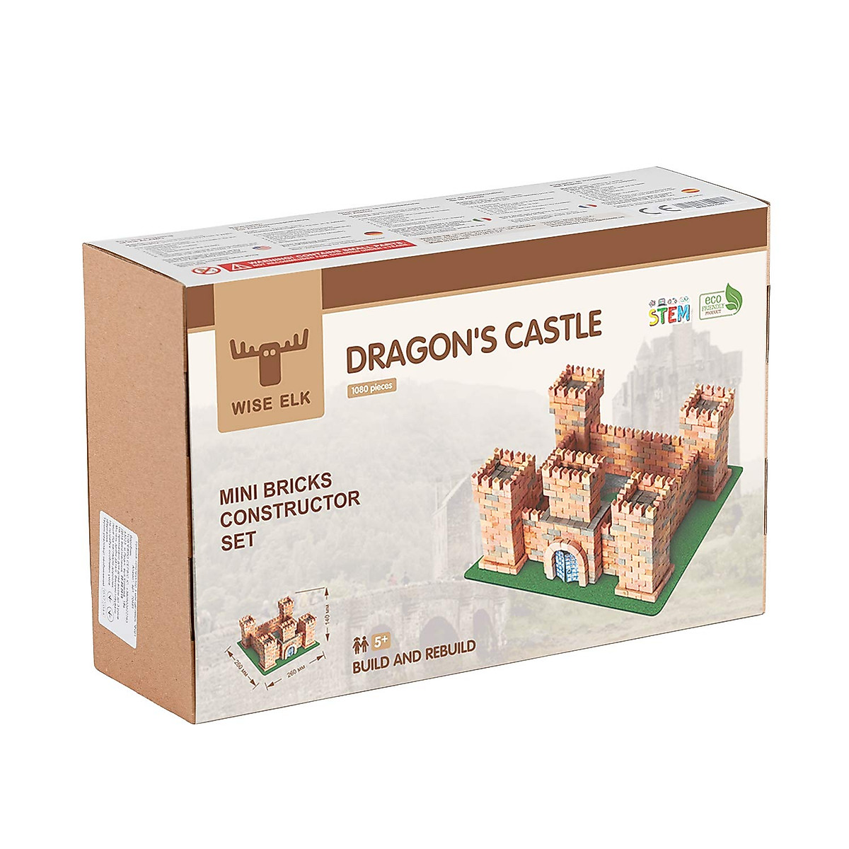 Wise Elk Toy Dragon's Castle Construction Set, Real Plaster Bricks, Gypsum Reusable Building Kit, 1080 Piece