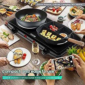 CUKOR Electric Hot Plate, 1800W Countertop Burner, Dual Electric Stove, Portabel Electric Cooktop,Portabel Double Burner for Cooking