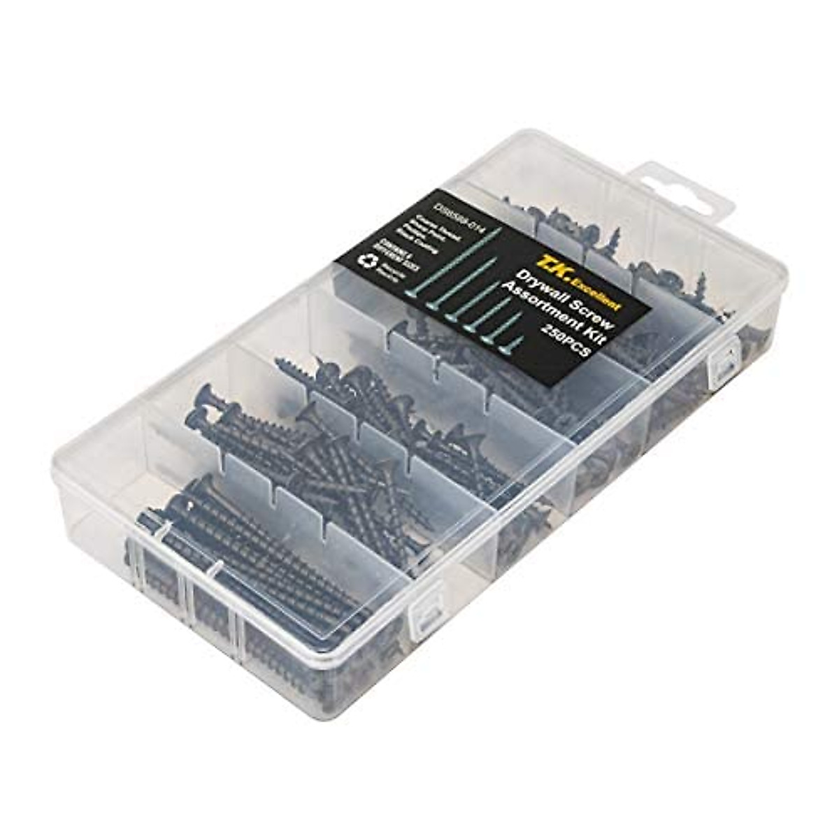 T.K.Excellent #6#8 Black Philips Bugle Head Wood Screws,Coarse Thread Sharp Point Drywall Screws Assortment Kit,250 PCS