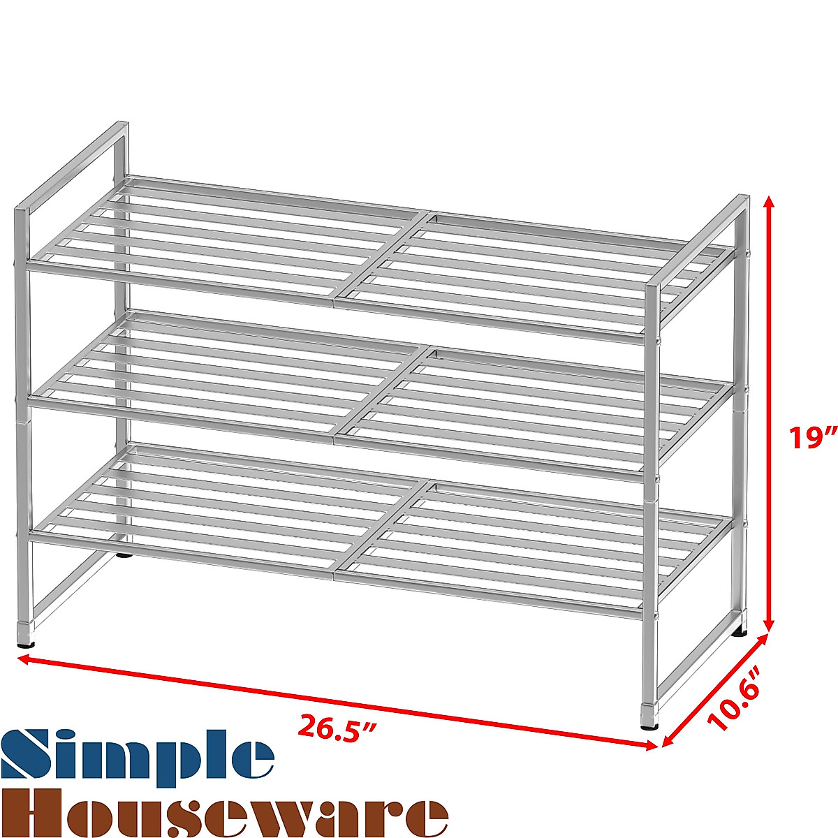 Simple Houseware 3-Tier Stackable Shoes Rack Organizer Shelf, Silver