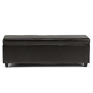 SIMPLIHOME Avalon 48 inch Wide Contemporary Rectangle Storage Ottoman Bench in Tanners Brown Vegan Faux Leather, Assembled, For the Living Room, Entryway and Family Room