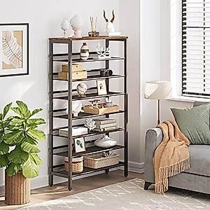 HOOBRO 8-Tier Shoe Rack, Large Capacity Shoe Shelf, Stable and Sturdy, Shoe Storage Organizer with Flat & Slant Adjustable Metal Shelves, for 21-28 Pairs of Shoes, Space Saver, Sturdy BF18XJ01