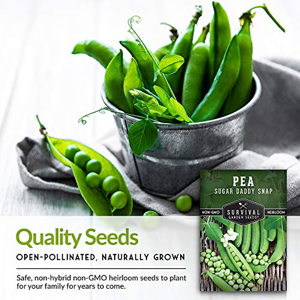 Survival Garden Seeds - Sugar Daddy Snap Pea Seed for Planting - Packet with Instructions to Plant and Grow in Delicious Pea Pods Your Home Vegetable Garden - Non-GMO Heirloom Variety