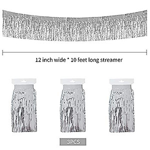 BEISHIDA 3 Packs Metallic Foil Fringe Garland Silver Wall Hanging Tinsel Fringe Banners for Car Parade Floats Bridal Shower Wedding Birthday Easter Graduation Holiday Party Decoration(30 Feet)