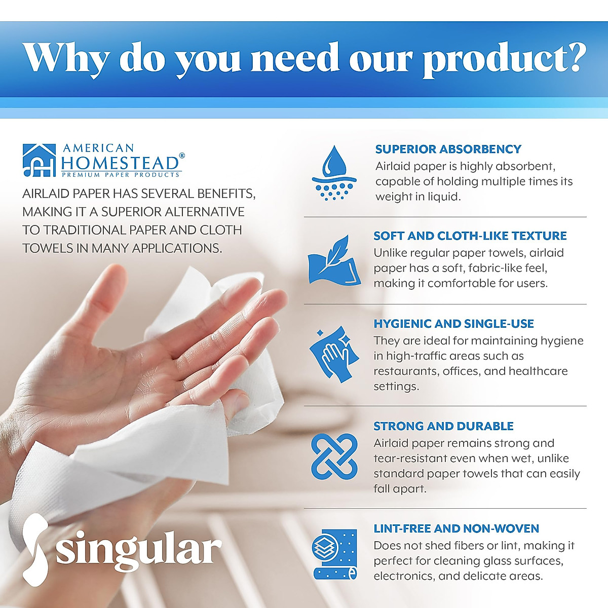 AH AMERICAN HOMESTEAD Disposable Paper Hand Towels for Bathroom - White Guest Napkins - Linen Like and Feel - Ideal for Wedding Reception or Dinner Party (200 Count - Smooth Crisp - Large 15.5" x 12")