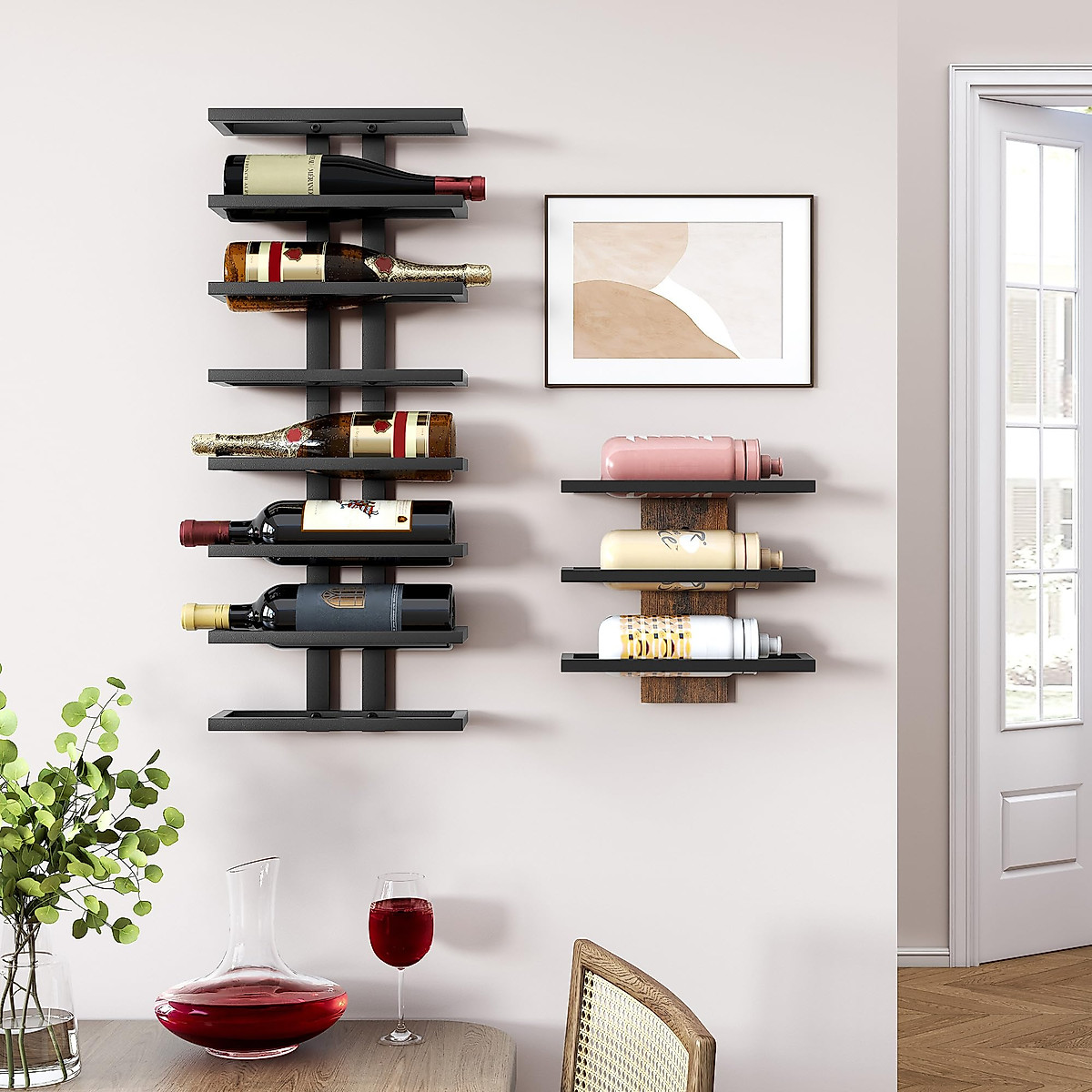 Hoctieon 8 Tier Wall Mount Wine Rack, Metal Wine Rack for Wall, Wall Wine Racks for Wine Bottles, Wine Display for Wall Mounted, Black Metal Wine Rack Wall Mounted, Black