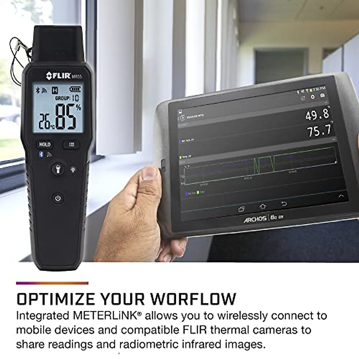 FLIR MR55 - Pin Moisture Meter with Bluetooth for Instant Data Sharing via the FLIR Tools® Mobile app.