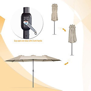 AECOJOY 15x9ft Double-Sided Patio Umbrella Outdoor Market Umbrella Large Sunbrella Table Umbrellas with Crank Air Vents for Deck Pool Patio (1.9" Pole,Red)