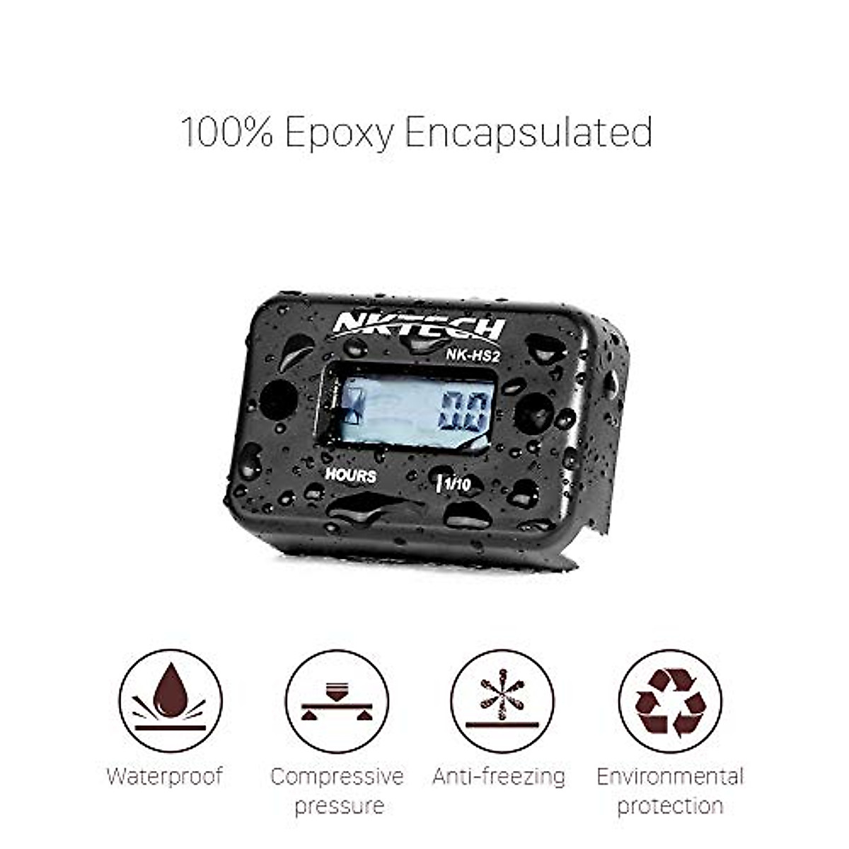 NKTECH NK-HS2 Inductive Hour Meter for Gas Engine Lawn Mover Marine ATV Motorcycle Boat Snowmobile Dirt Bike Outboard Motor Generator IP68 99999HRS Hourmeter (Black)