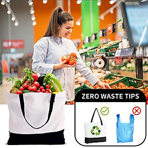 HWJH 6 Pack Canvas Tote Bags with Zipper, Blank Reusable Grocery Bags, Widened Washable Bag With Inner Pocket, Shopping Travel large tote bags for DIY Heat Transfer, Birthday Gifts for Women (Black)