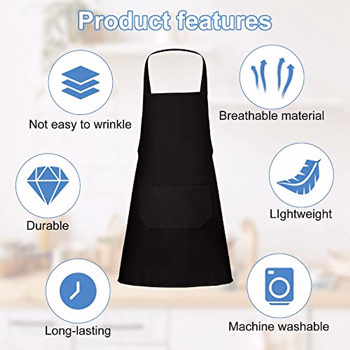 Dwrttow 12 Pack Bib Apron,Black Aprons Bulk,Unisex Black Plain Aprons with 2 Pockets,Blank Apron with Long Ties for Adults Cooking Painting BBQ Grilling Baking Machine Washable,32 x 28 Inch