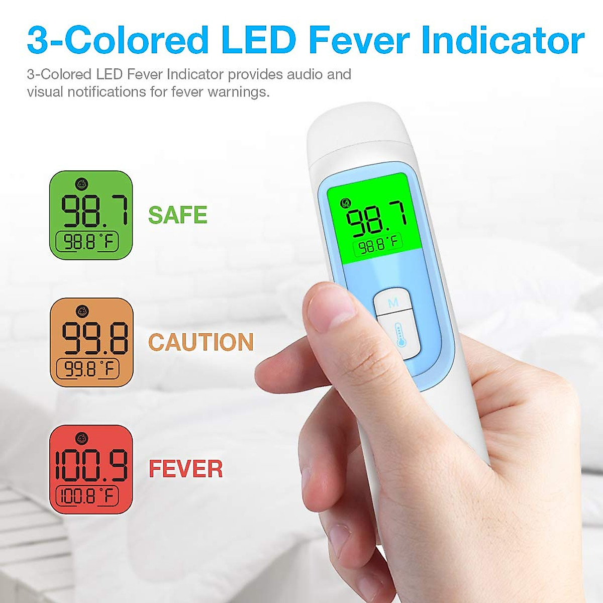 CandyCare Touchless Smart Infrared Thermometer with LCD Digital Screen (3-in-1 Measurement) for Adult and Kid, Temperature Gun Reading Detection on Forehead and Ear (Battery NOT Included)