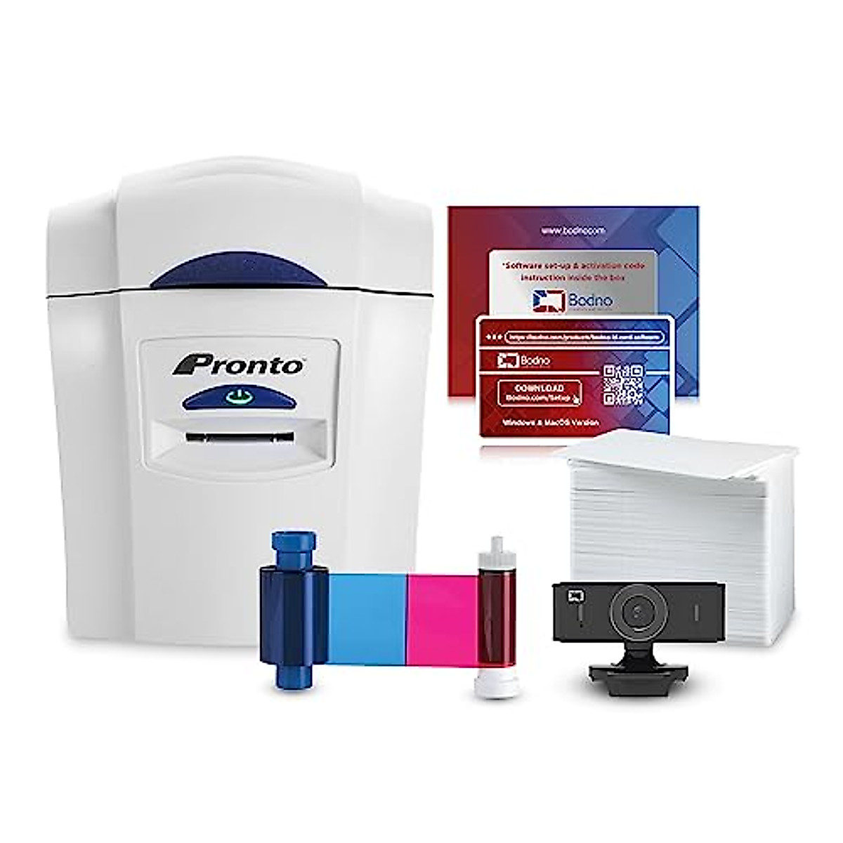 Bodno Magicard Pronto ID Card Printer & Super Supplies Package ID Software, Camera, 300 Cards and 300 Print Ribbon - Bronze Edition