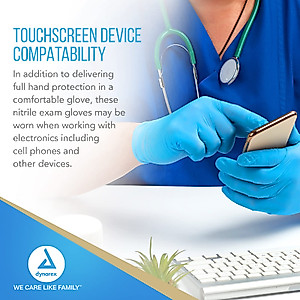 Dynarex Safe-Touch Disposable Nitrile Exam Gloves, Powder-Free, Latex-Free, Touchscreen Friendly & Used by Professionals, Blue, Extra-Large, 1 Box of 100 Gloves