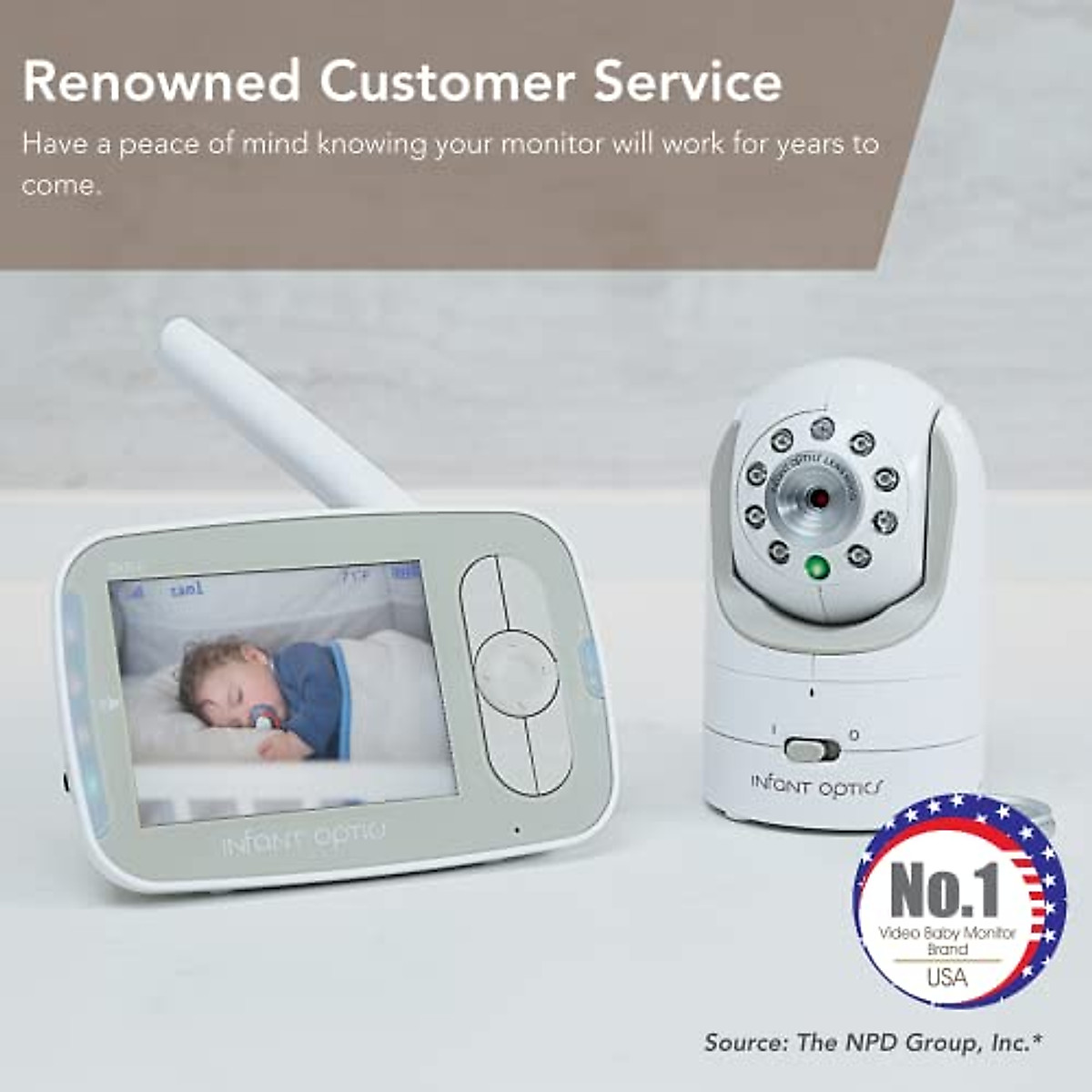 Infant Optics DXR-8 Video Baby Monitor, Non-WiFi Hack-Proof FHSS Connection, Interchangeable Lenses, Pan Tilt Zoom, LED Sound Bar, Night Vision, and Two-way Talk
