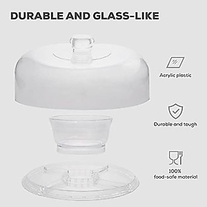 Chef's Star Acrylic Cake Stand with Dome Cover 6 in 1 Multi-Functional Serving Platter and Cake Plate - 12 Inch Use as Desert Platter, Salad Bowl, Veggie Platter, Cake Holder, Nachos & Salsa Plate