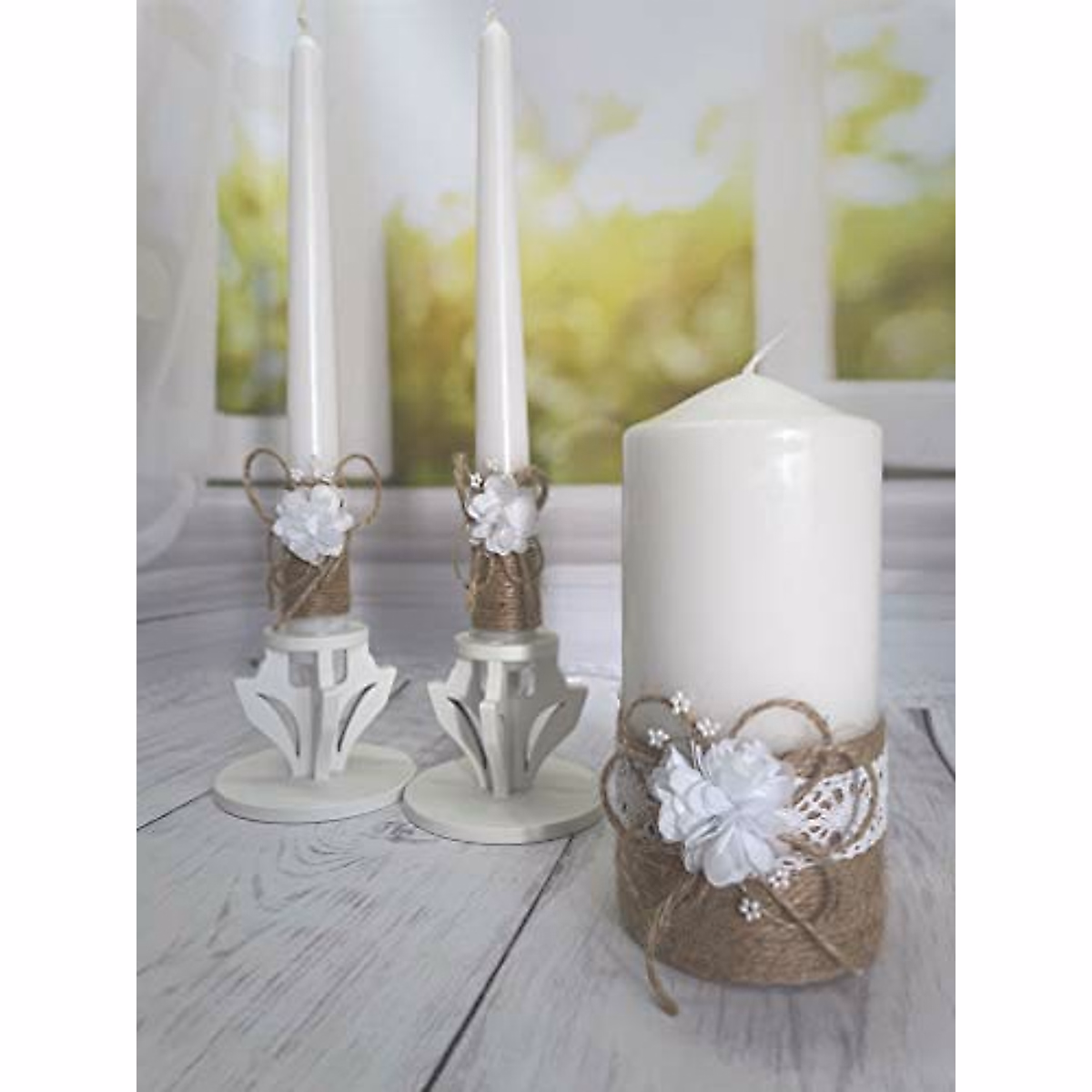 Magik Life Unity Candle Set for Wedding - Wedding décor & Wedding Accessories - Candle Sets - 6 Inch Pillar and 2 10 Inch Tapers - Rustic Unity Candle (Rustic)