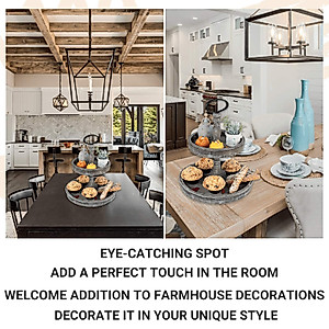 Farmhouse Wooden Two Tier Serving Tray - Wood Two Tiered Tray, 2 Tier Decorative Tray Stand for Cake/Cupcake/Dessert, Rustic Decorative Tiered Tray for All Season for Kitchen/Dining Room/Countertop