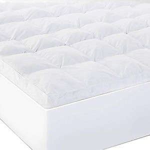 MALOUF Plush Down Alternative Fiber Bed Mattress Topper with Pure Cotton Cover - Full, White