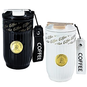 14oz Insulated Travel Tumblers with Lid and Straw, 2 Pack Travel Coffee Mug Stainless Steel Vacuum Thermos Cup, Leak Proof Reusable Cute Coffee Tumbler for Iced and Hot Drinks