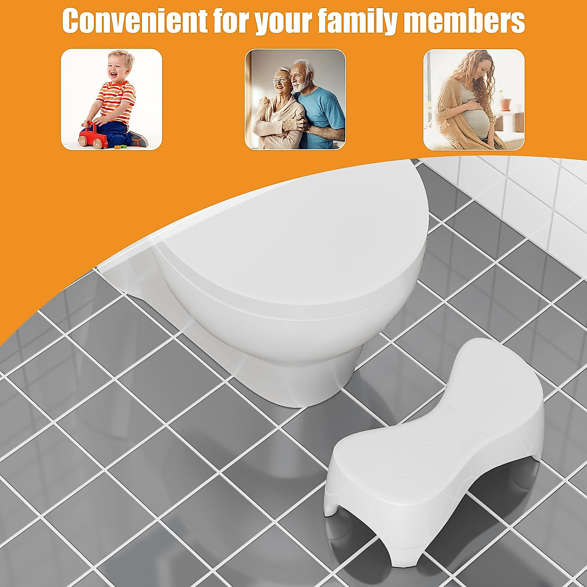Toilet Stool, Toilet Step Stool, Potty Stool for Adults and Kids, Poop Stool for Bathroom, Non-Slip Simple Design White