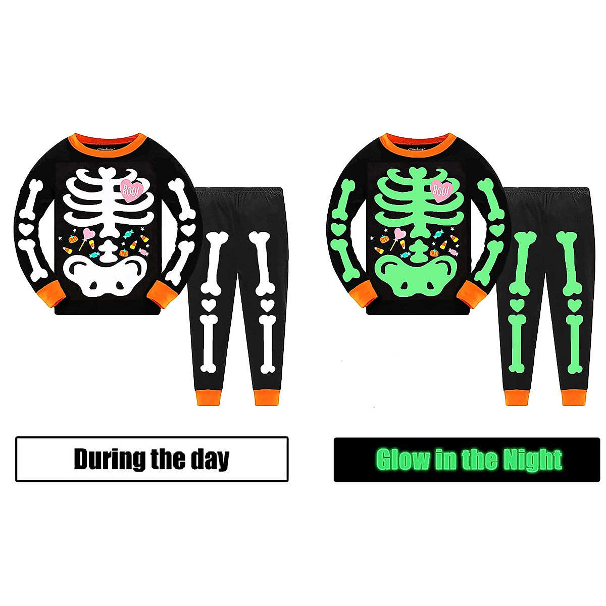 Tkria Kids Pajamas for Girls Skeleton Glow-in-The-Dark Cotton Sleepwear Toddler Clothes Halloween Outfit Size 1-12T
