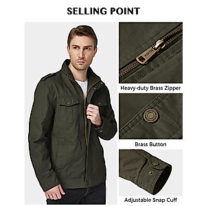 WenVen Men's Military Casual Cotton Jacket Outwear (Army Green, X-Large)