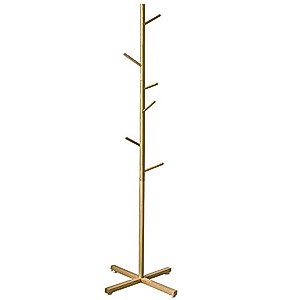 Jolitac Modern Metal Coat Rack in Gold Free Standing 7 Hooks Hall Tree in Corner, Hat Hanger & Coat Racks Stand Entryway Organizer for Clothes, Bags, Umbrella (Golden)