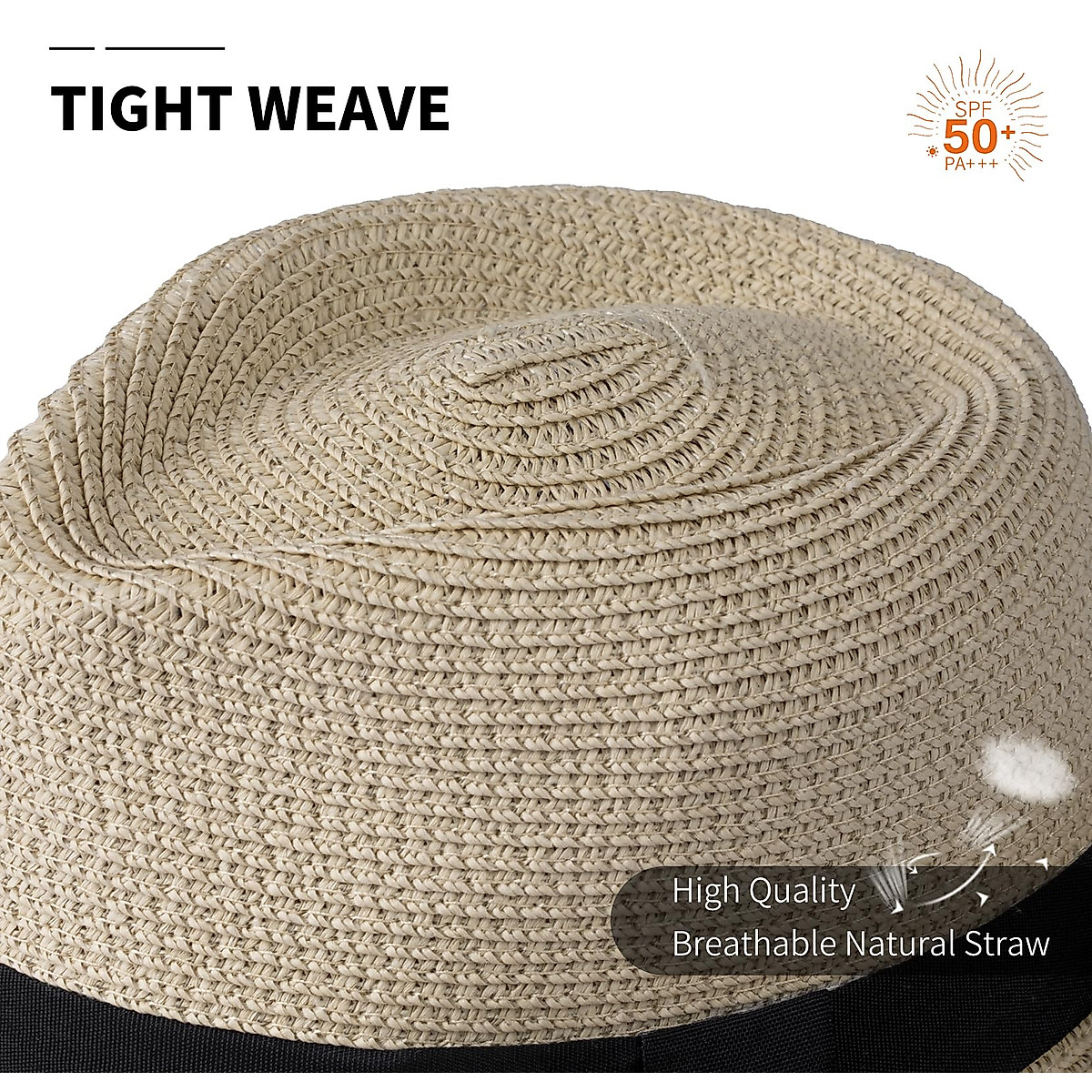 DressVoguer Straw Fedora Hat for Women Men Short Brim Panama Hat Roll Up Trilby Summer Beach Sun Hat UPF 50+ Beige