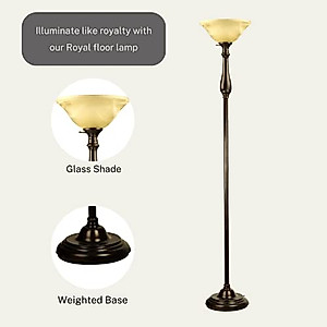 Royal Floor Lamp With Bronze Finish And Amber Alabaster Glass Shade -Looking for Floor Lamp For Bedroom, Standing Lamp or Floor Lamps For Living Room This is a Great Choice ( Bronze Floor Lamp )