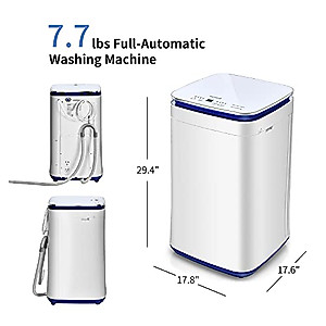 COSTWAY Full Automatic Washing Machine, 7.7Lbs Capacity, 8 Programs, 2-in-1 Portable Washer and Spinner with 24 Hours Delay, 3 Heating Function, Laundry Washer with Drain Pump for Apartment, RV