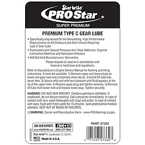STAR BRITE PRO Star Premium Type C Lower Unit Gear Lube - High Performance Lubricant for Johnson, Evinrude, OMC Outboards & Sterndrives - 32 OZ (027332)