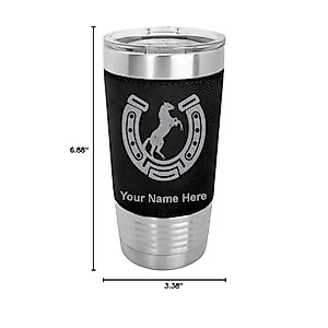 LaserGram 20oz Vacuum Insulated Tumbler Mug, Horseshoe with Horse, Personalized Engraving Included (Faux Leather, Black)
