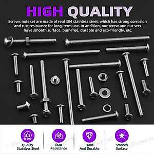 Swpeet 621Pcs M3 Metric 304 Stainless Steel Button Head Hex Socket Head Cap Bolts Screws Nuts and Hex Nuts with Flat Washers and Split Lock Washers Assortment Kit, Screws Nuts Washers All Included