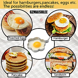 GZMAISULEE Egg Ring Molds for Cooking 5 Pack Griddle Egg Rings Stainless Steel Egg Cooking Rings Heart, Flower, Star, Micha, Round Pancake Mold Set, Yellow