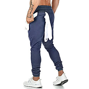MANSDOUR Men's Athletic Gym Pants Workout Running Joggers Pants Slim Fit Sport Track Pants Outdoor Jogging Sweatpants Casual Quick Dry Tapered Training Trousers with Zipper Pockets Navy